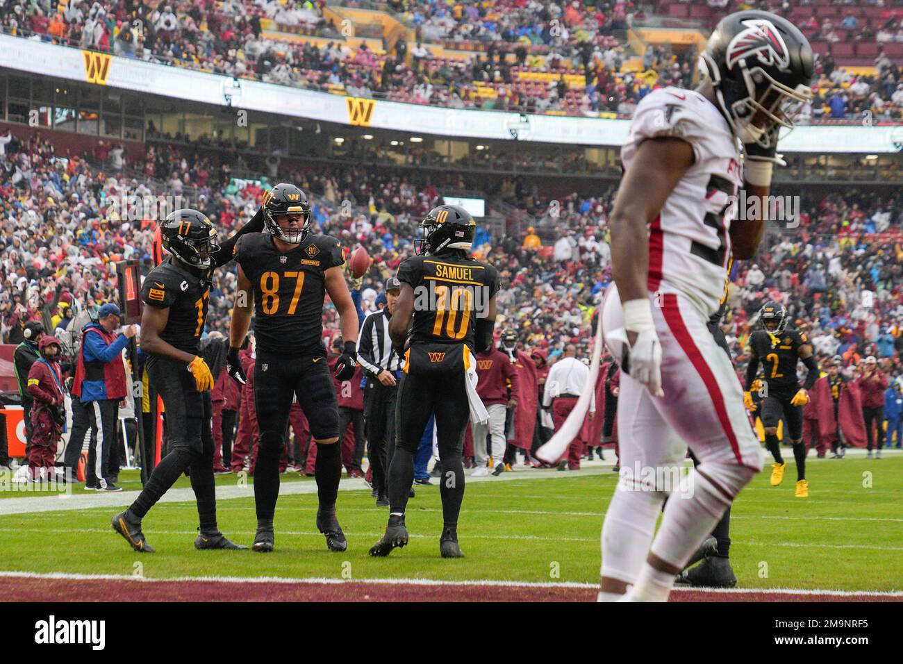 Washington Commanders tight end John Bates (87) celebrating his ...