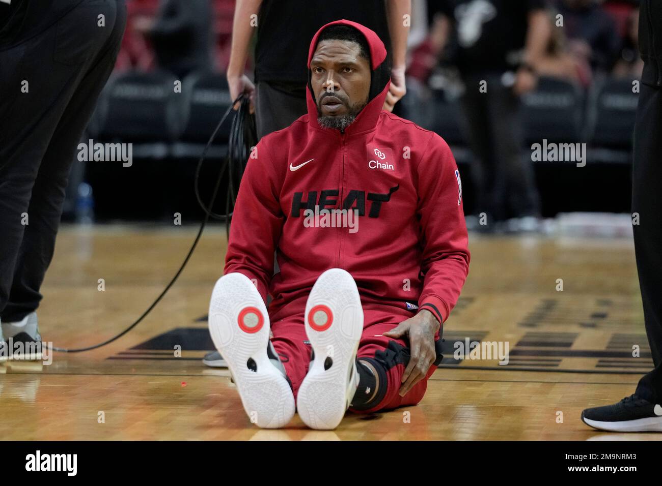 Miami Heat forward Udonis Haslem stretches out before the start of an ...