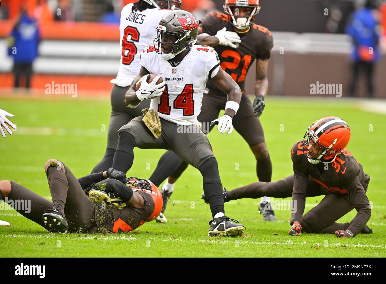 Tampa Bay Buccaneers wide receiver Chris Godwin (14) is tackled after ...