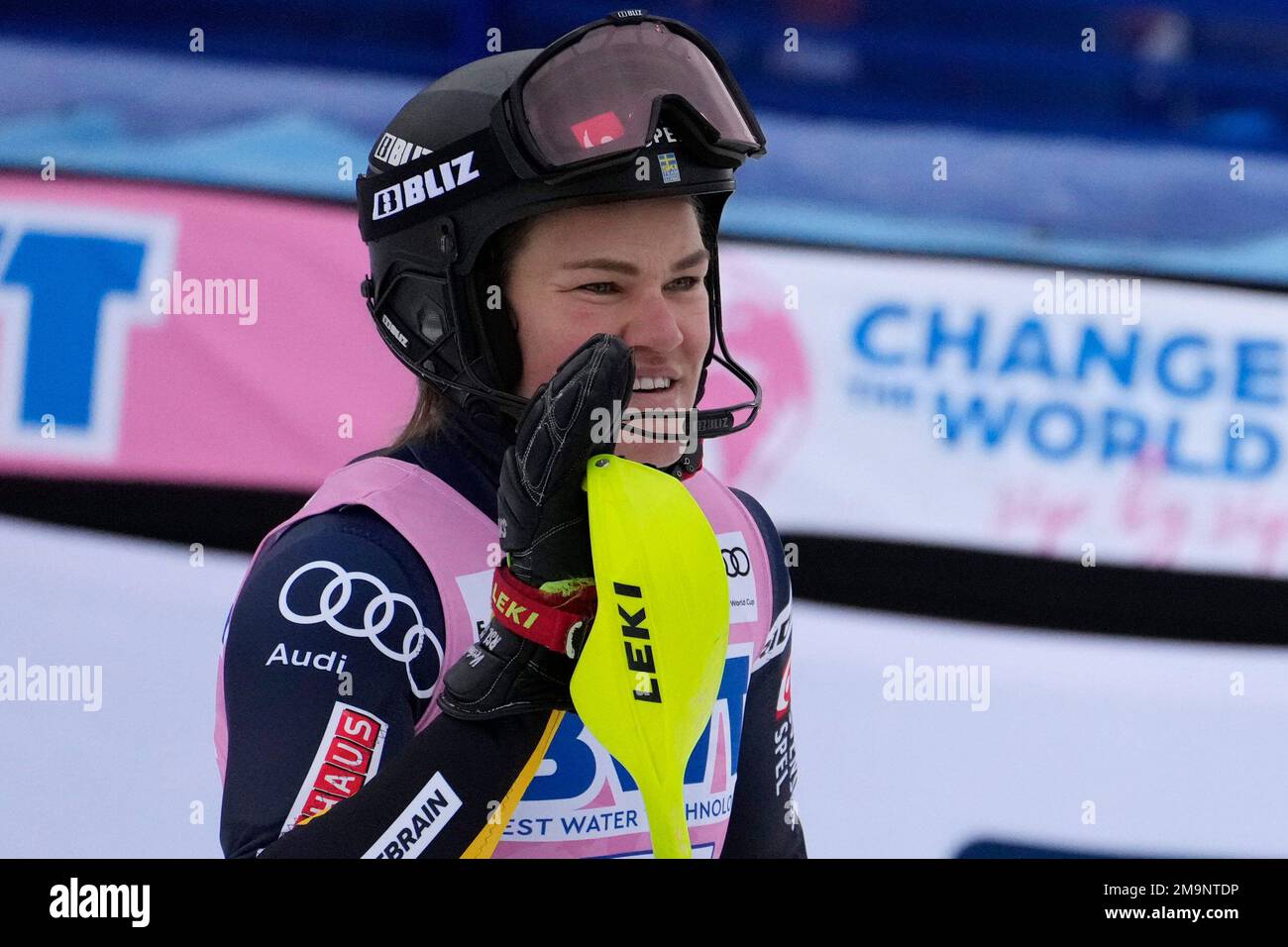 Sweden's Anna Swenn Larsson reacts after her second run in a World Cup ...