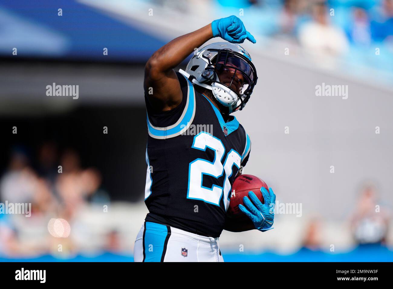 Carolina Panthers running back Raheem Blackshear celebrates during the ...
