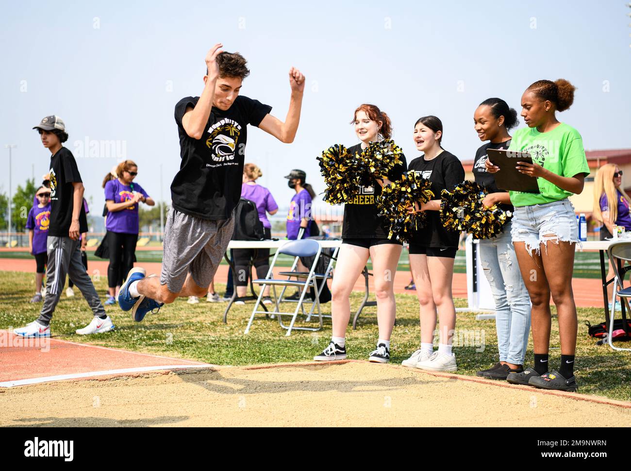 A Humphreys High School student participates in the long jump event at ...