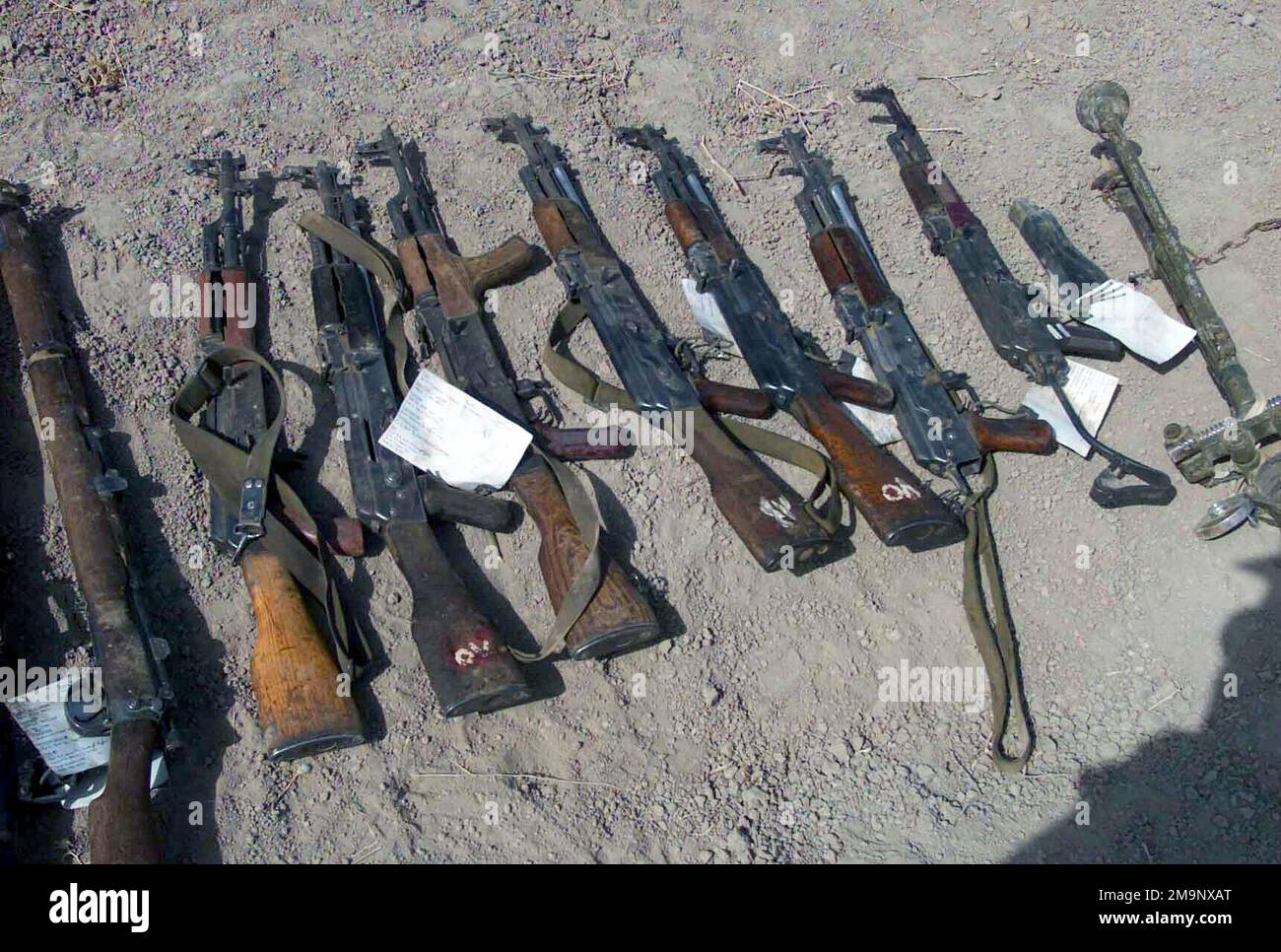 Captured Iraqi weapons are displayed after US Marine Corps (USMC) 24th ...