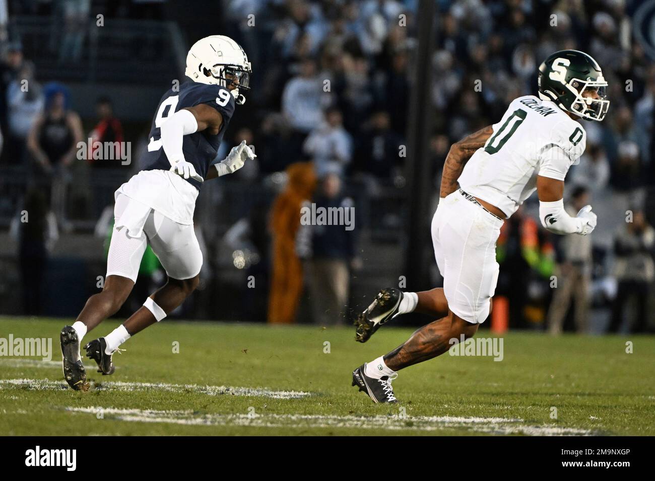 Penn State cornerback Joey Porter Jr. (9) covers Michigan State wide ...