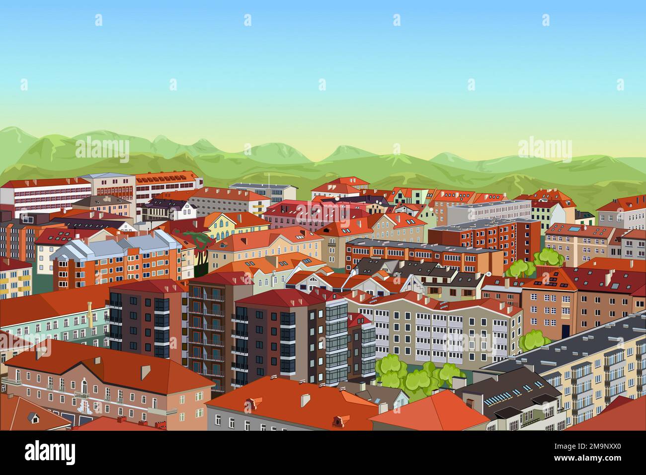 Hill view residential building Stock Vector Images - Alamy