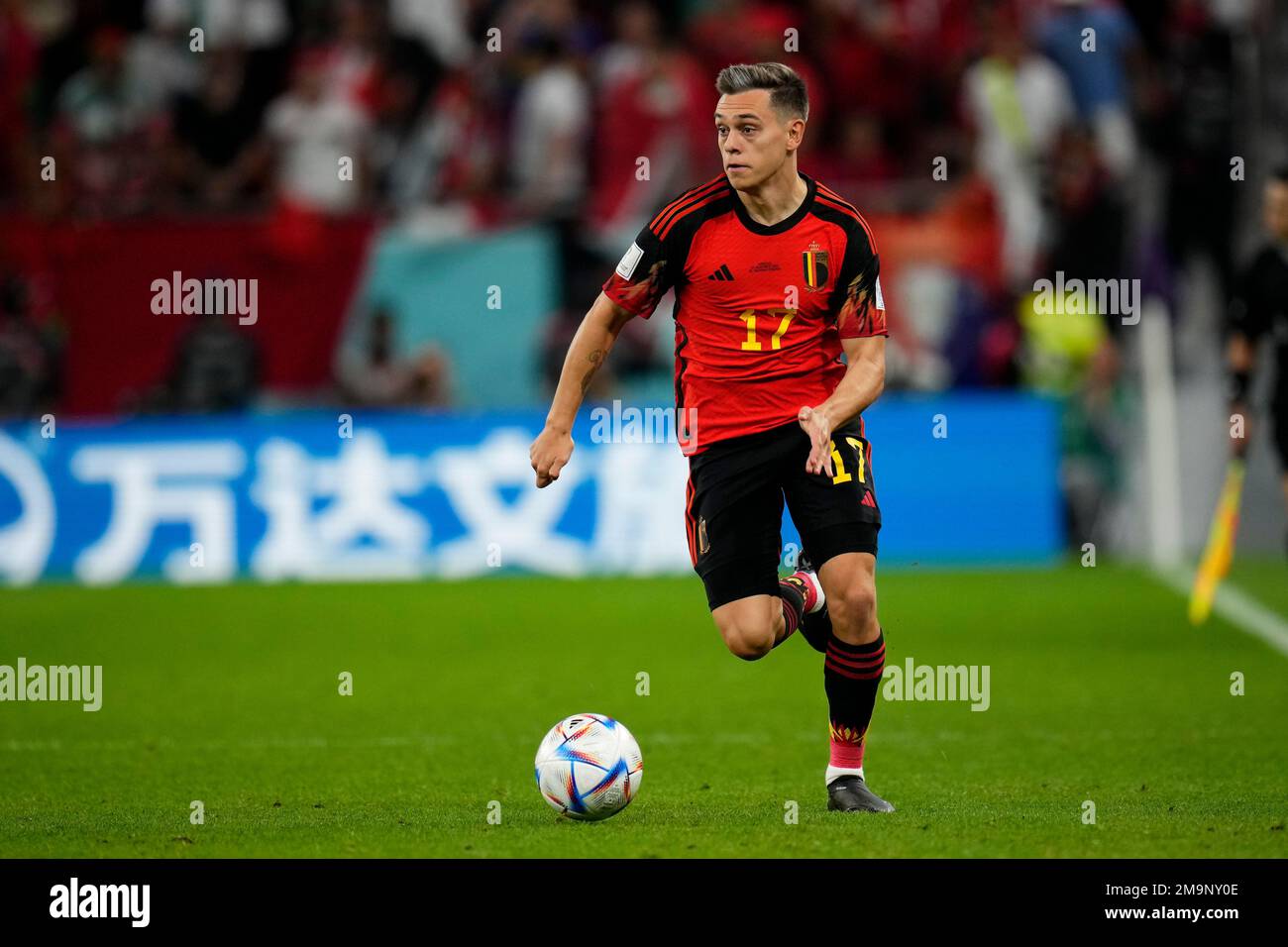 Belgium's Leandro Trossard runs with the ball during a World Cup group ...