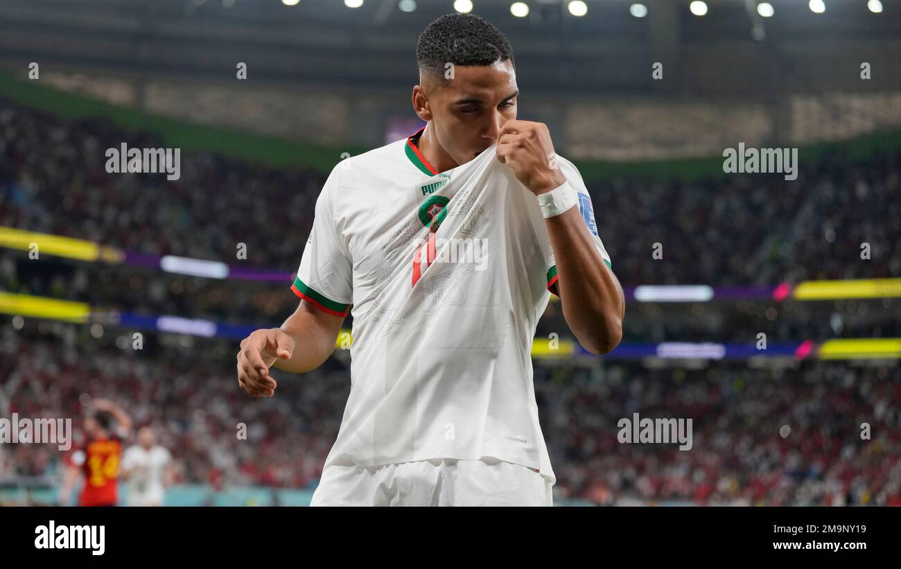 Morocco's Abdelhamid Sabiri celebrates after he scored his side's ...