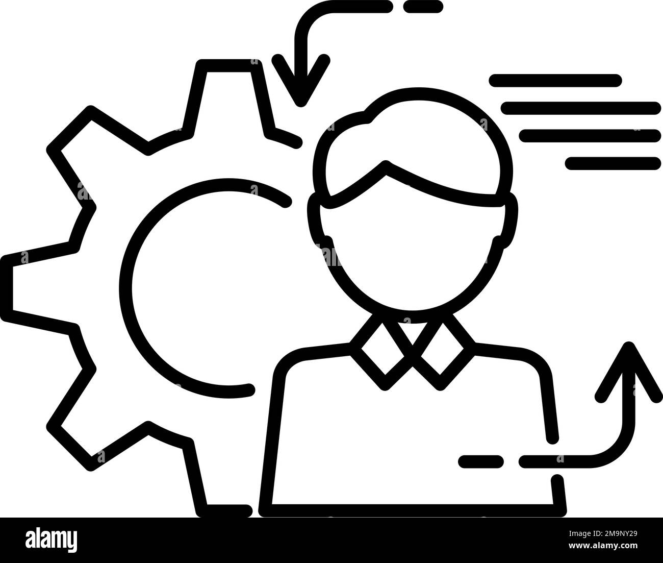 Doing, gear, human vector icon on transparent background. Outline Doing ...