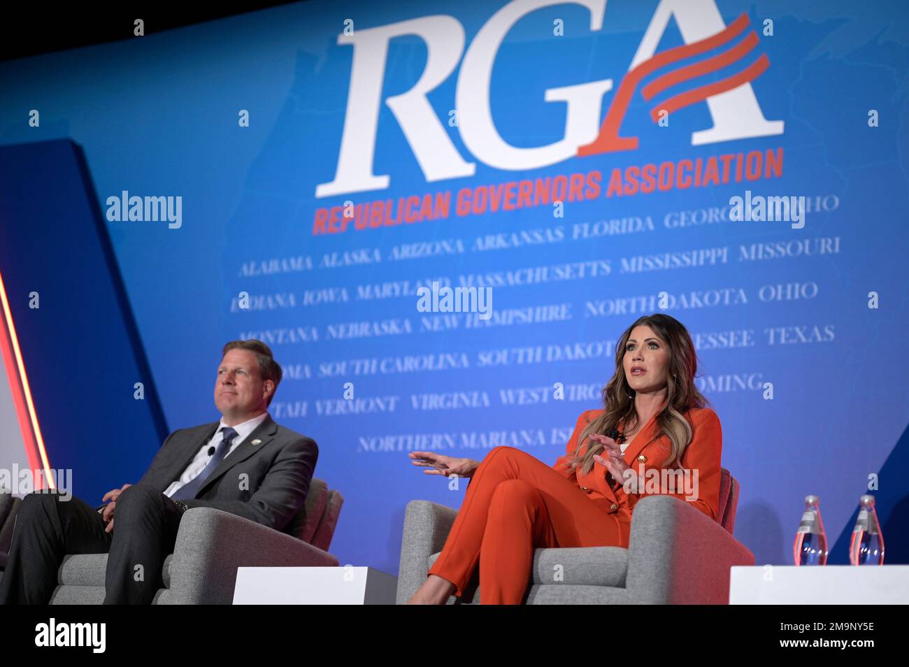 New Hampshire Gov. Chris Sununu, left, and South Dakota Gov. Kristi ...