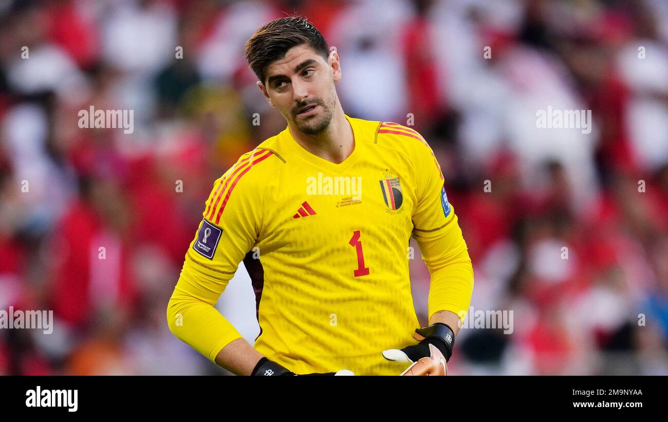 Belgium's goalkeeper Thibaut Courtois looks on during the World Cup ...