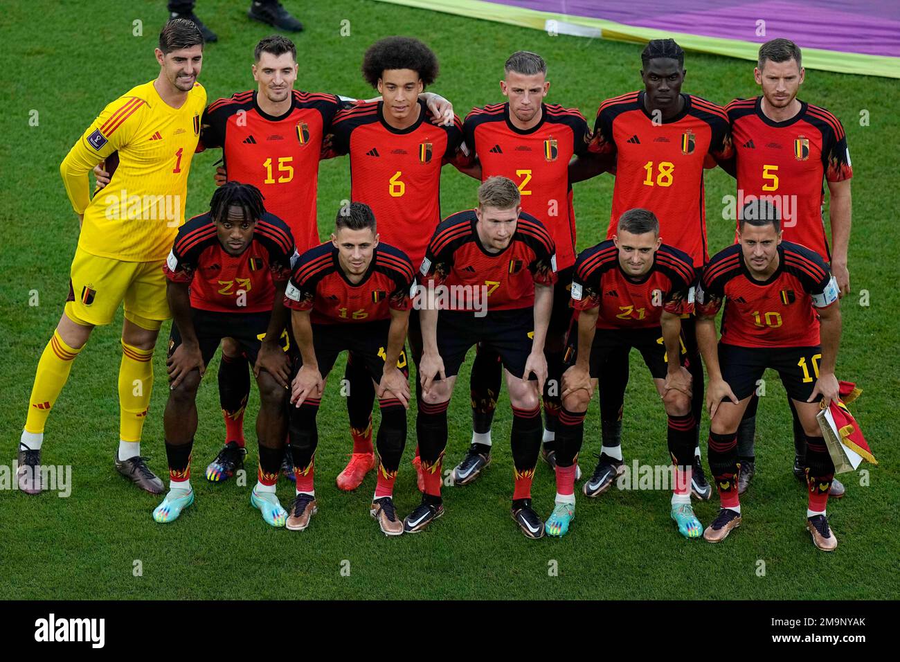 Belgium player pose to the start of the World Cup group F soccer match ...