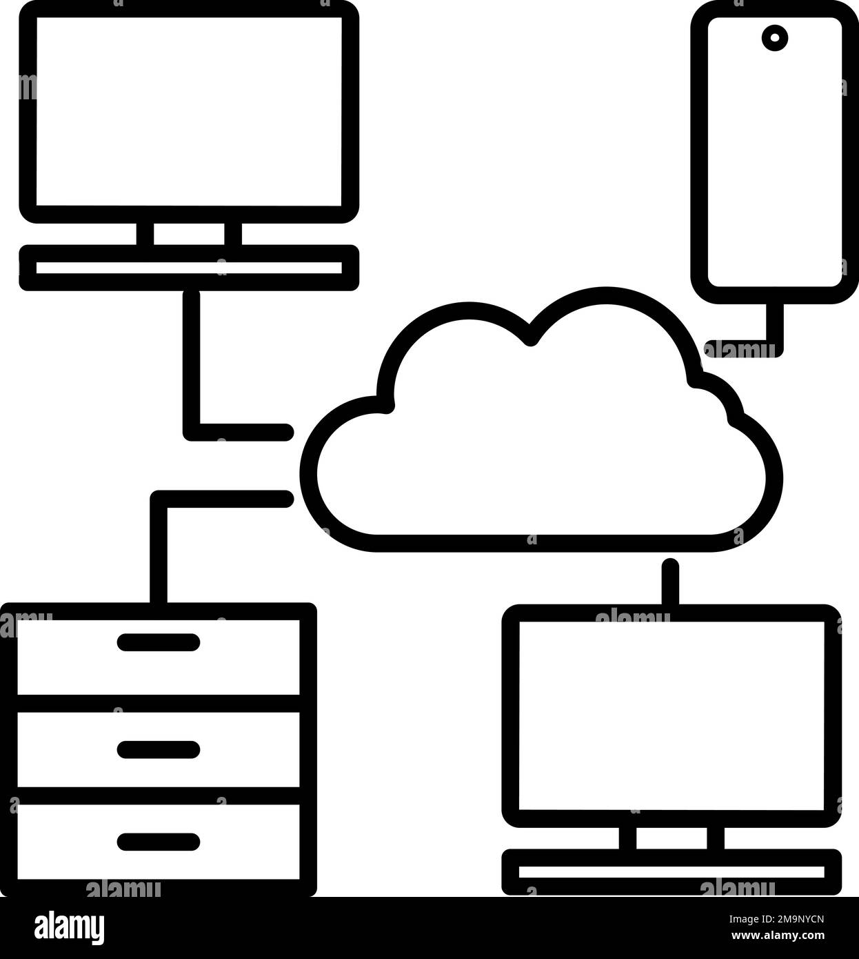 Cloud, computer, computing vector icon on transparent background. Outline Cloud, computer ...