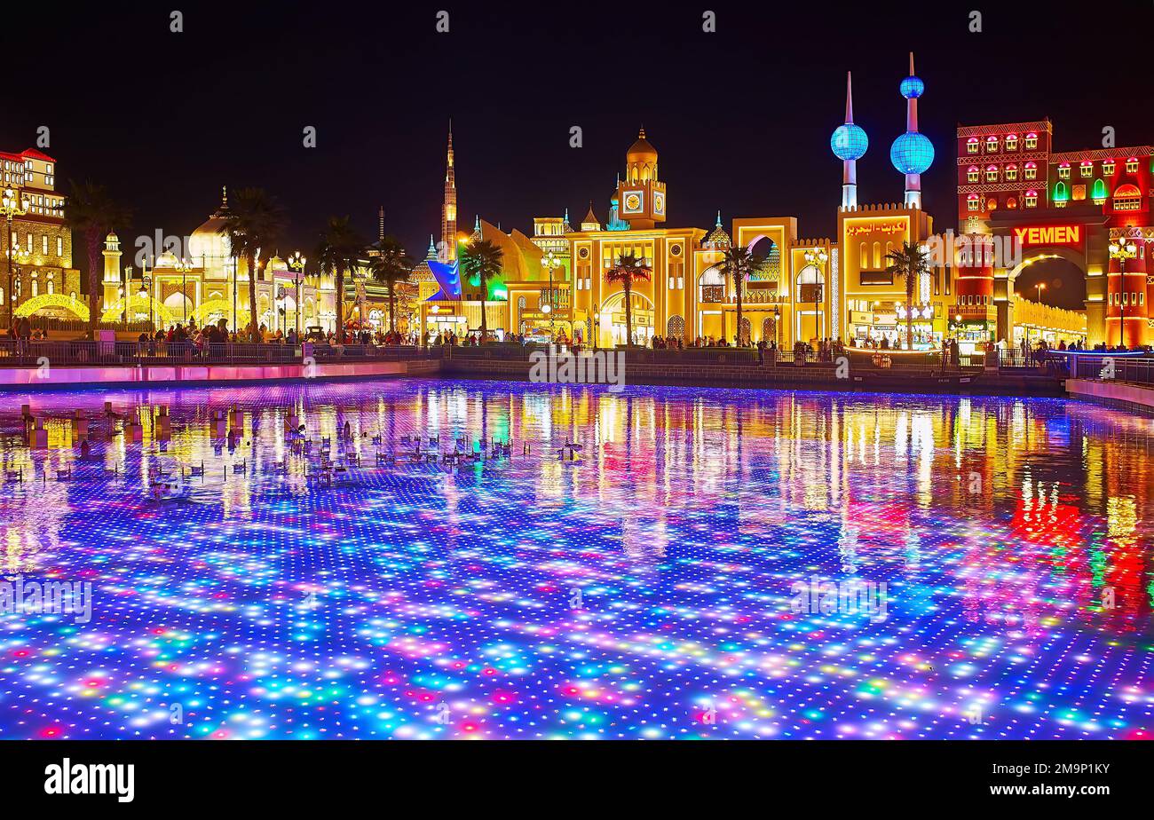 DUBAI, UAE - MARCH 6, 2020: Watch the light show on underwater LED ...