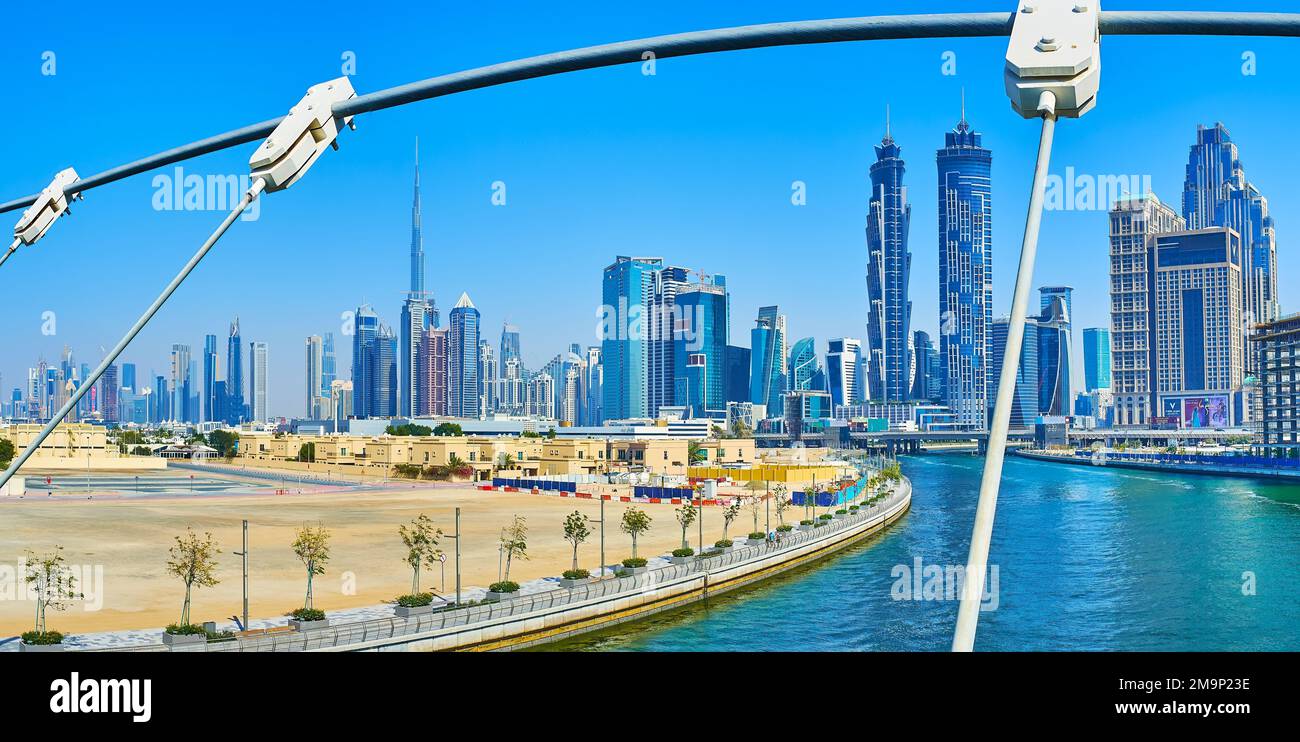 DUBAI, UAE - MARCH 6, 2020: The cityscape with futuristic glass towers ...