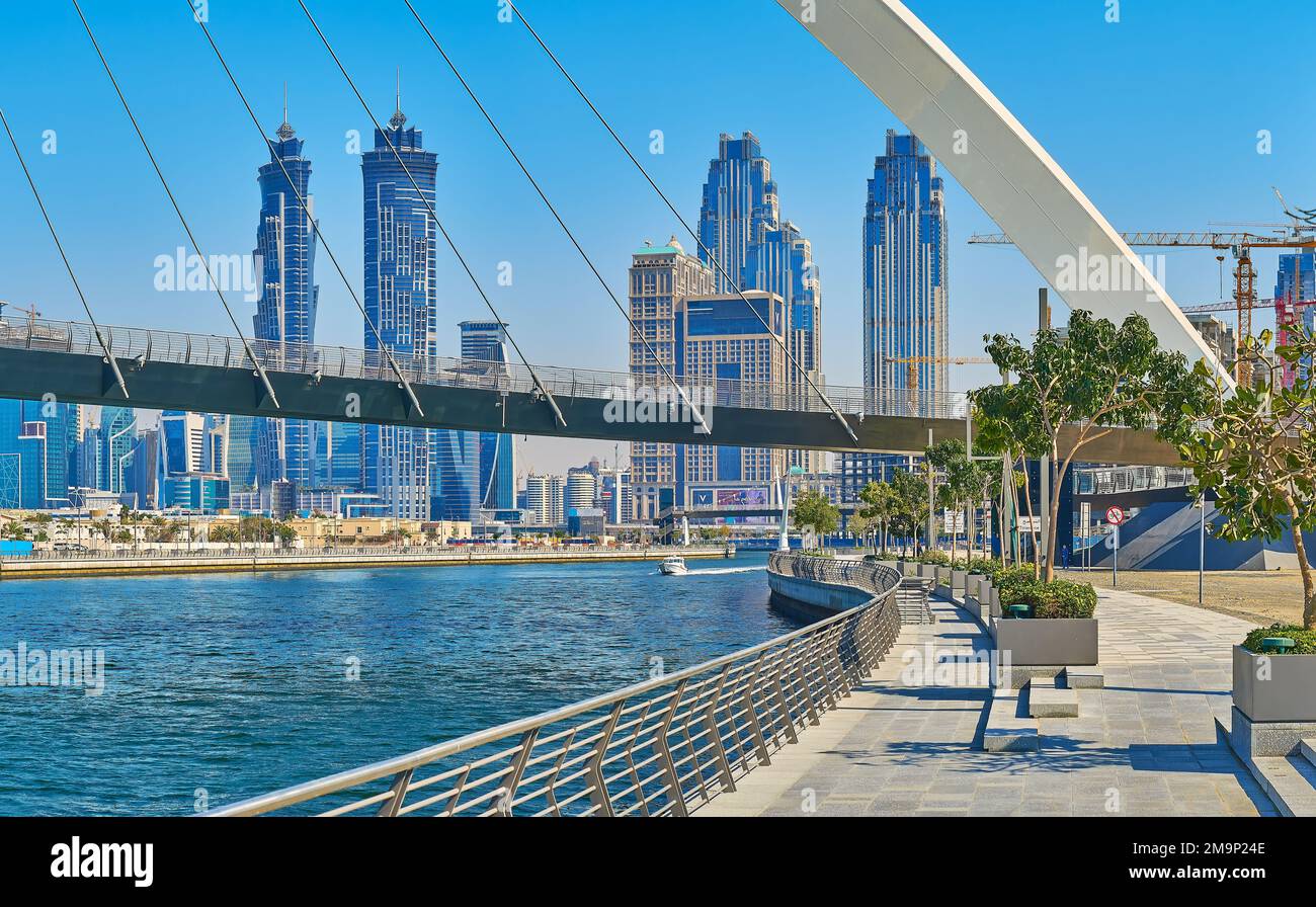 DUBAI, UAE - MARCH 6, 2020: The scenic promenade of Dubai Water Canal ...