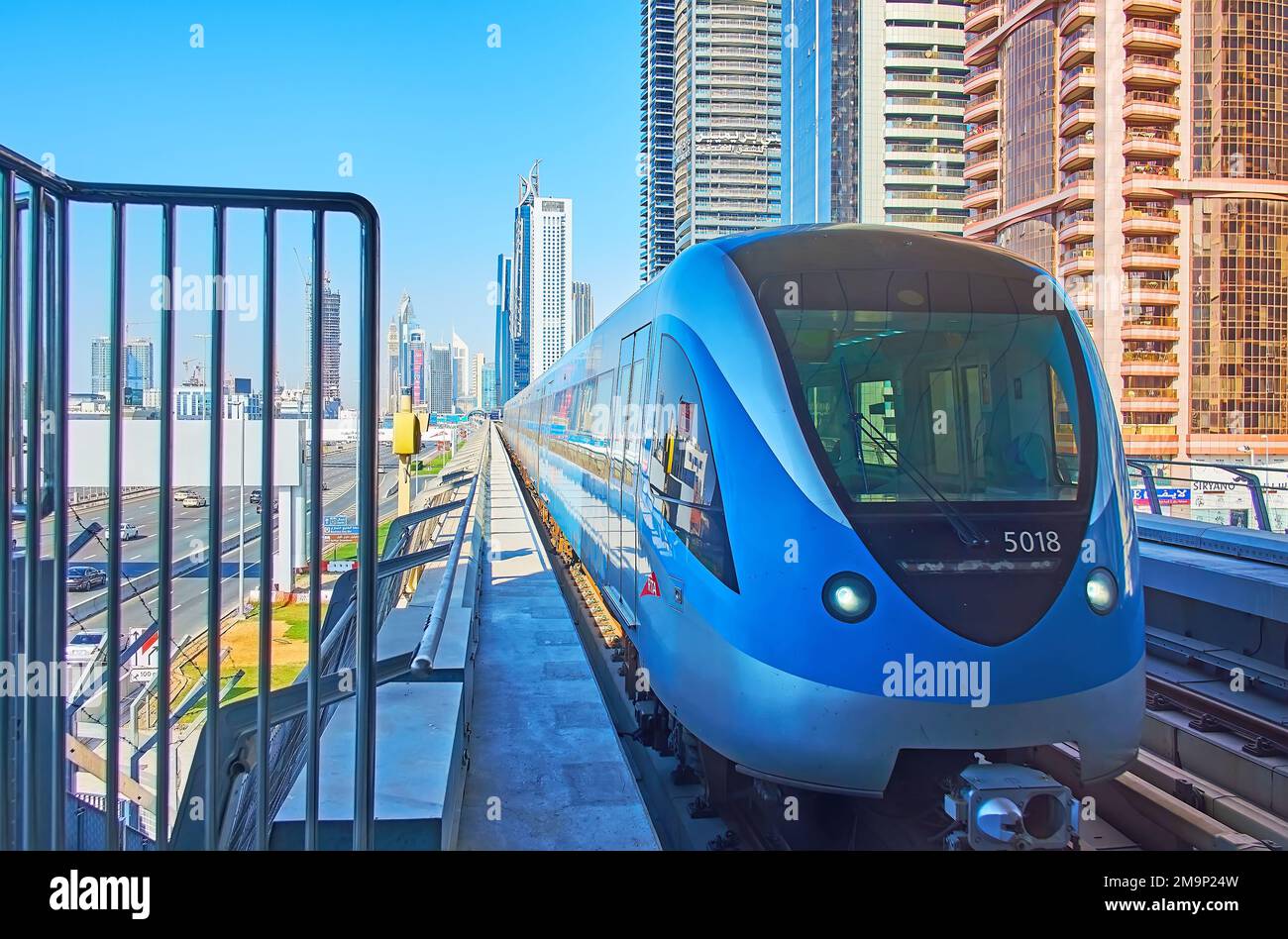DUBAI, UAE - MARCH 6, 2020: The train of Dubai Metro Red Line on ...