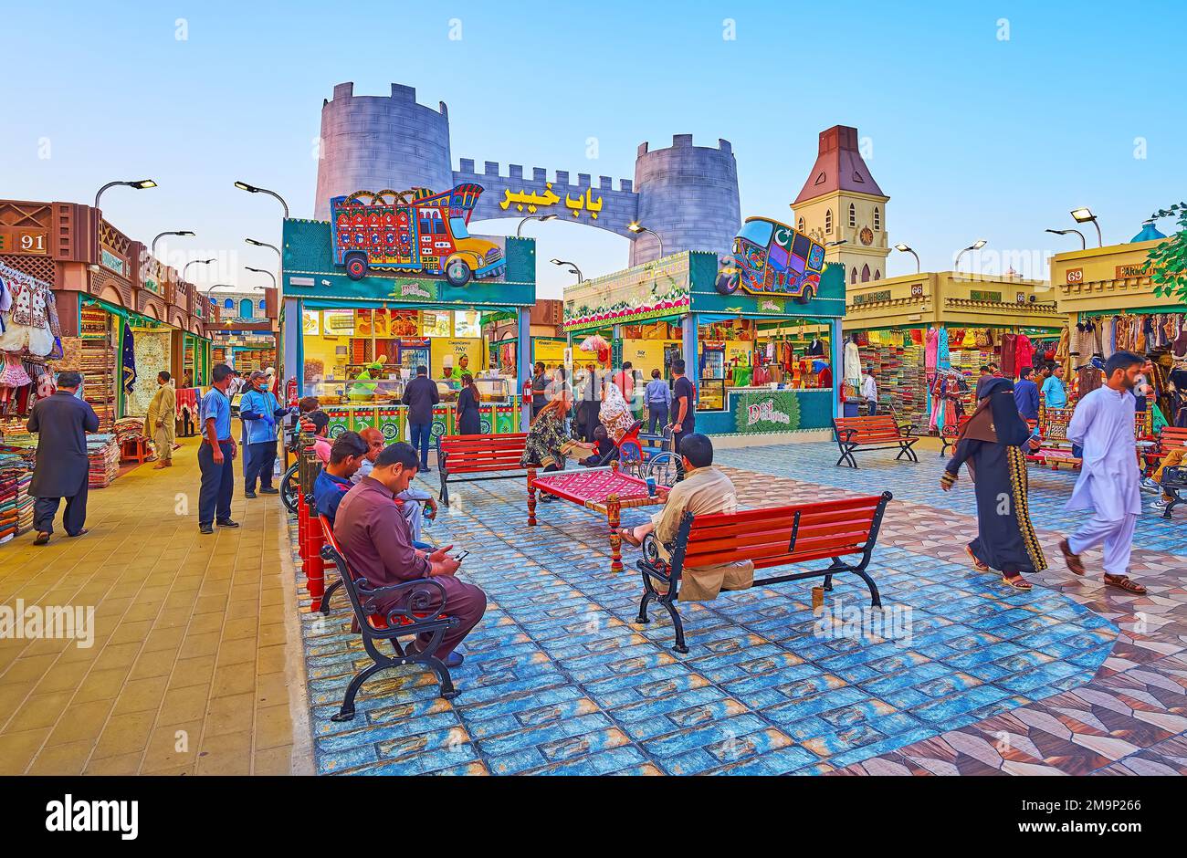 DUBAI, UAE - MARCH 6, 2020: The colored stalls and kiosks in Pakistan ...