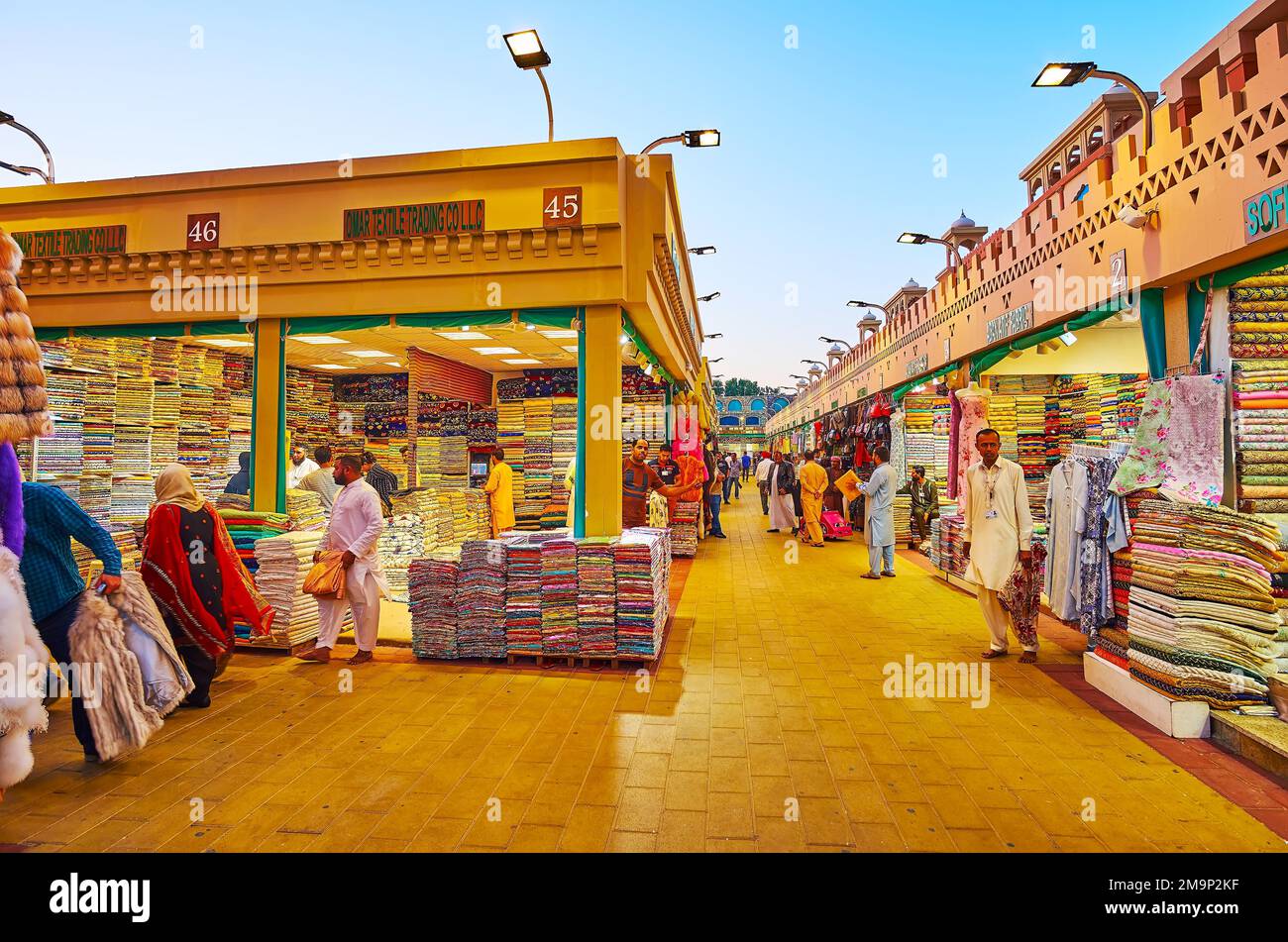 DUBAI, UAE - MARCH 6, 2020: The large fabric market in Pakistan ...