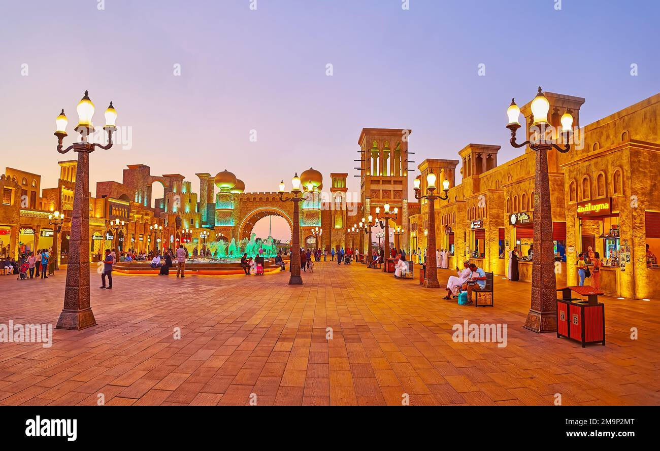 DUBAI, UAE - MARCH 6, 2020: Global Village Dubai with Arabic ...