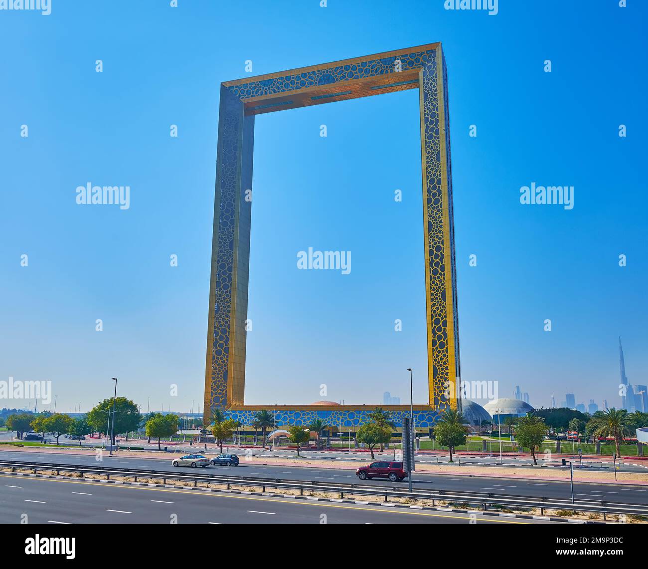 DUBAI, UAE - MARCH 6, 2020: The futuristic Dubai Frame with golden ...
