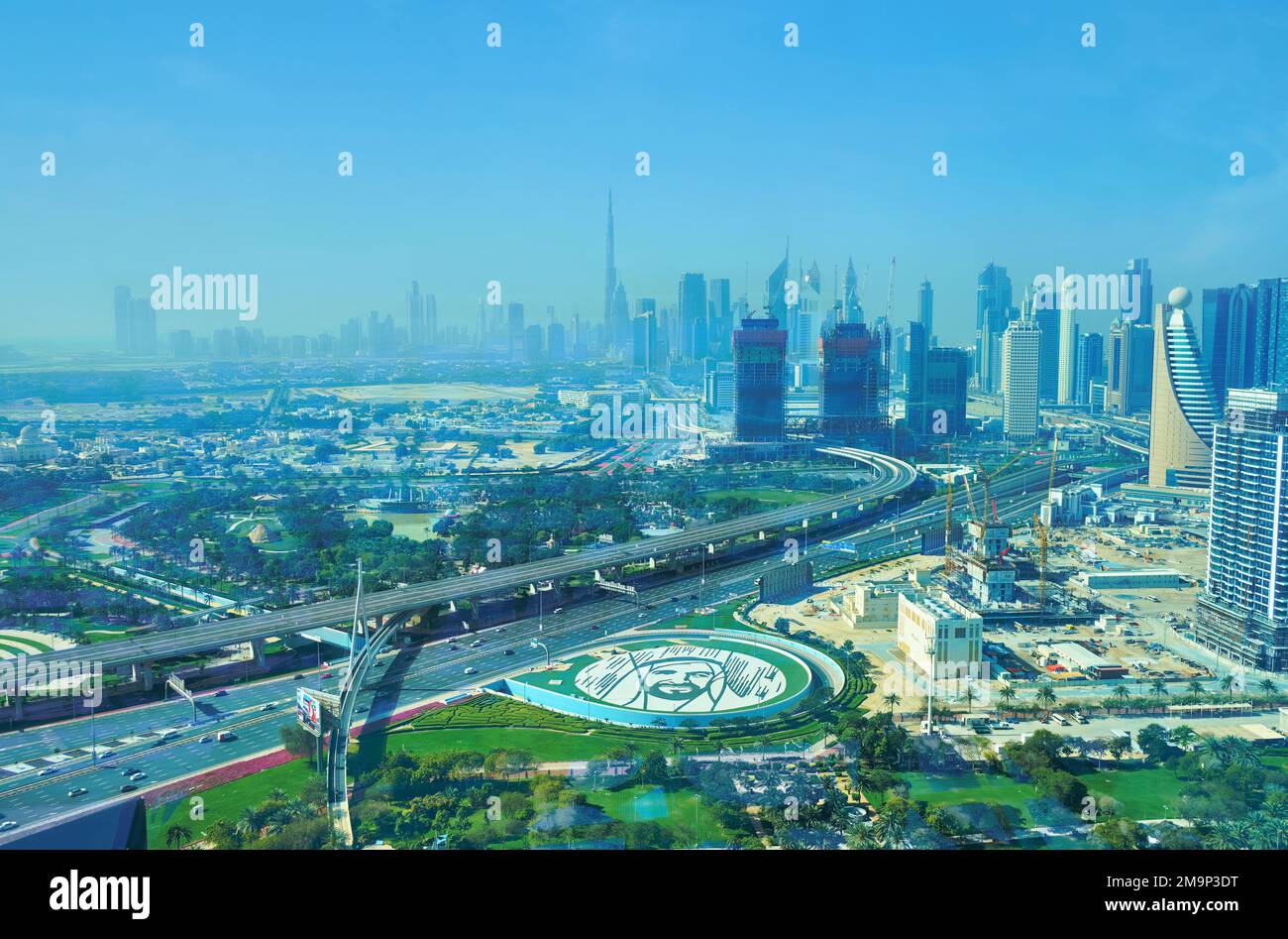 DUBAI, UAE - MARCH 6, 2020: The hazy skyscrapers of Dubai Downtown with ...