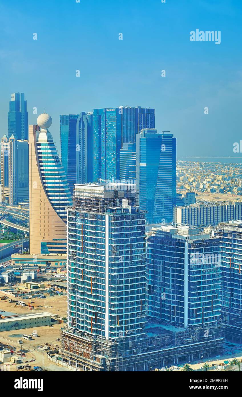DUBAI, UAE - MARCH 6, 2020: The active construction works in modern ...