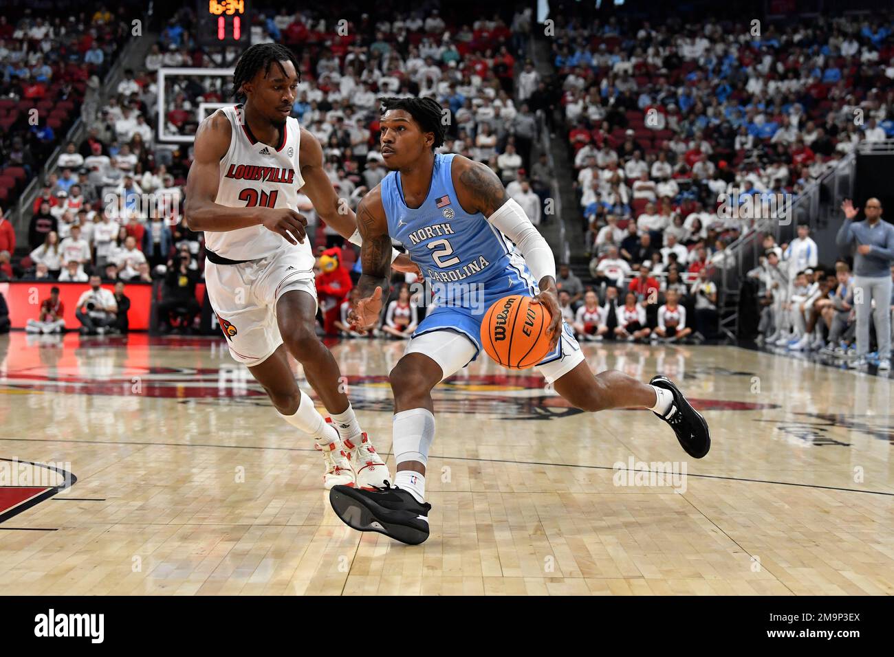 North Carolina guard Caleb Love (2) in action during the first half of ...