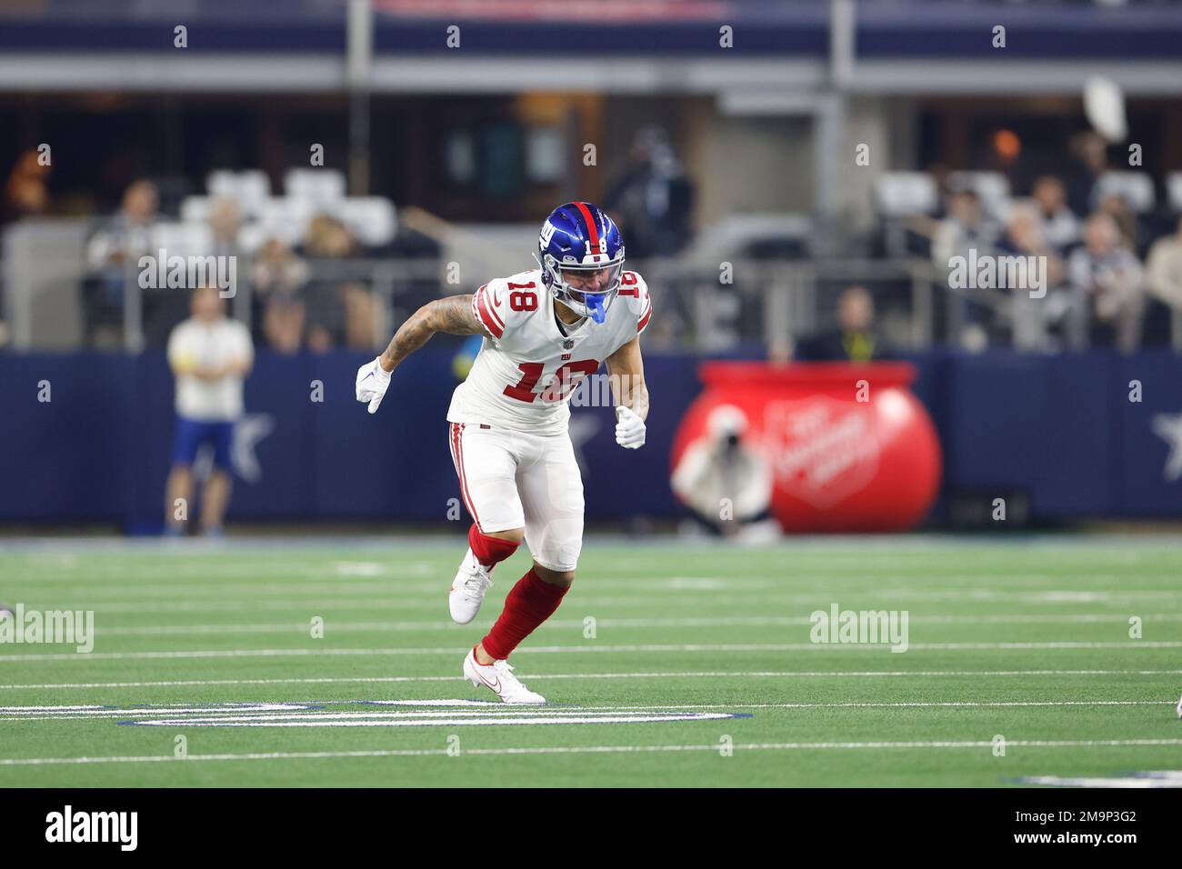 New York Giants wide receiver Isaiah Hodgins (18) runs a pass route ...