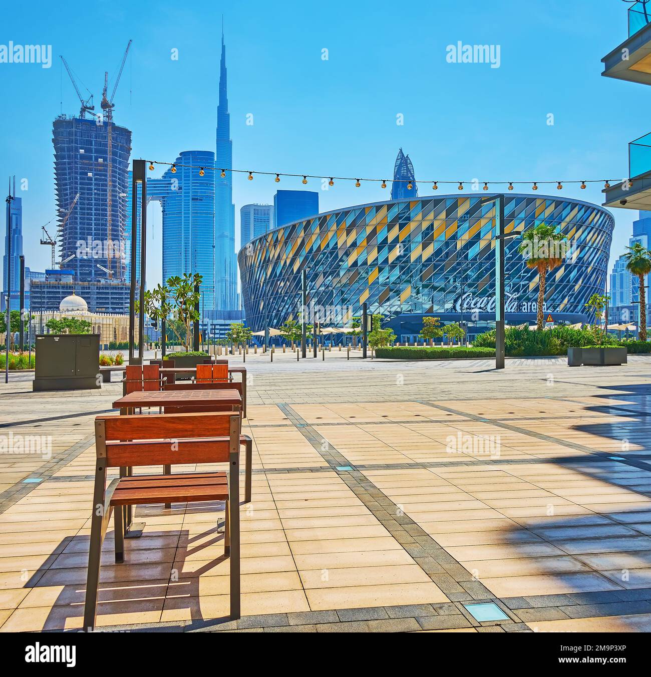 DUBAI, UAE - MARCH 6, 2020: The terrace of outdoor cafe with Coca-Cola ...