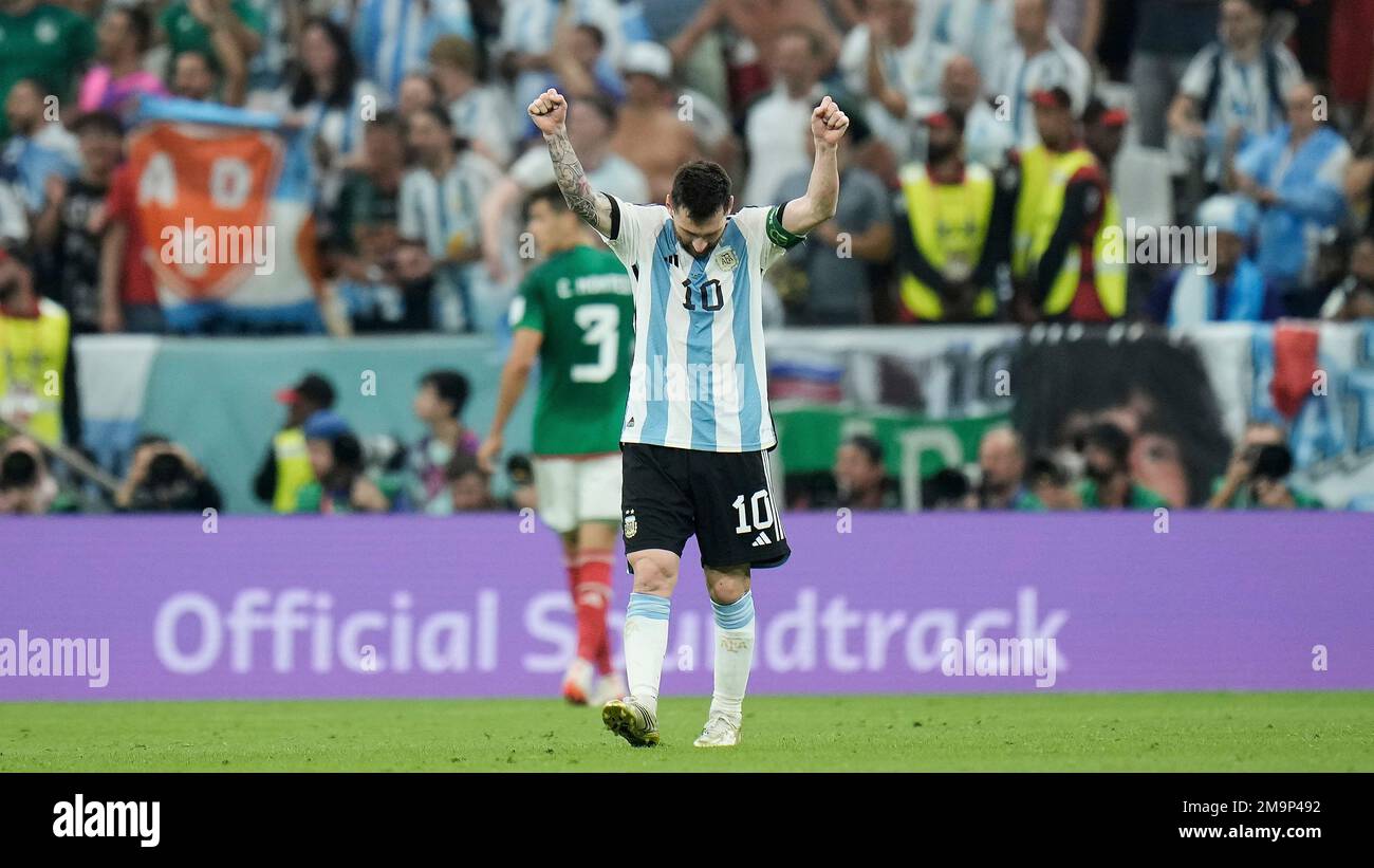 Argentina's Lionel Messi celebrates after winning the World Cup group C ...