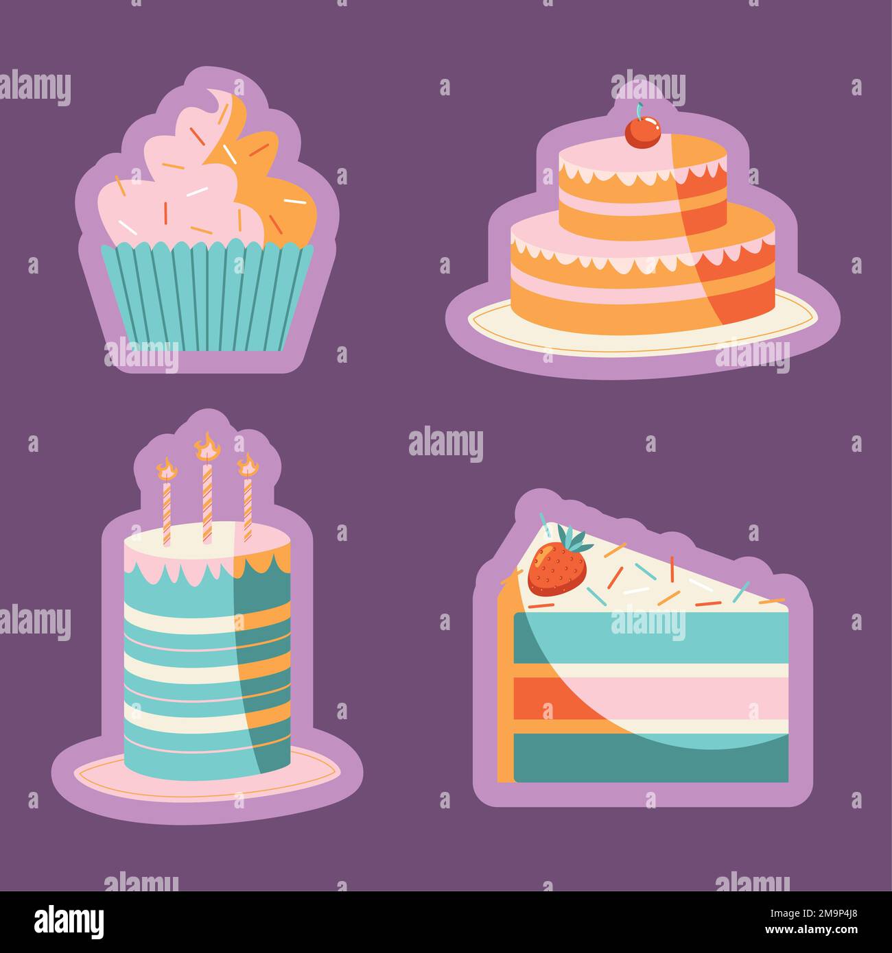 four birthday sweet cakes icons Stock Vector Image & Art - Alamy