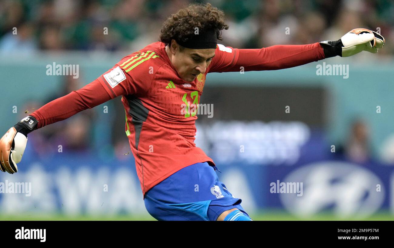 Mexico's goalkeeper Guillermo Ochoa kicks the ball during the World Cup ...