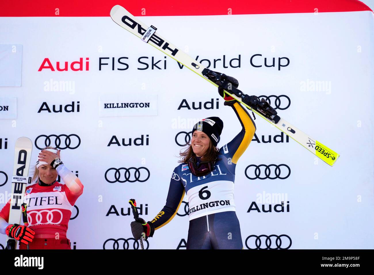 Sweden's Sara Hector celebrates her third place finish in a World Cup ...