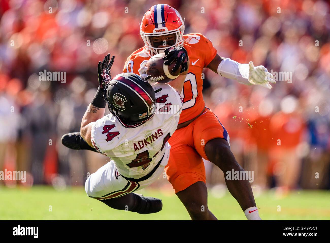 South Carolina tight end Nate Adkins (44) makes a catch while covered ...