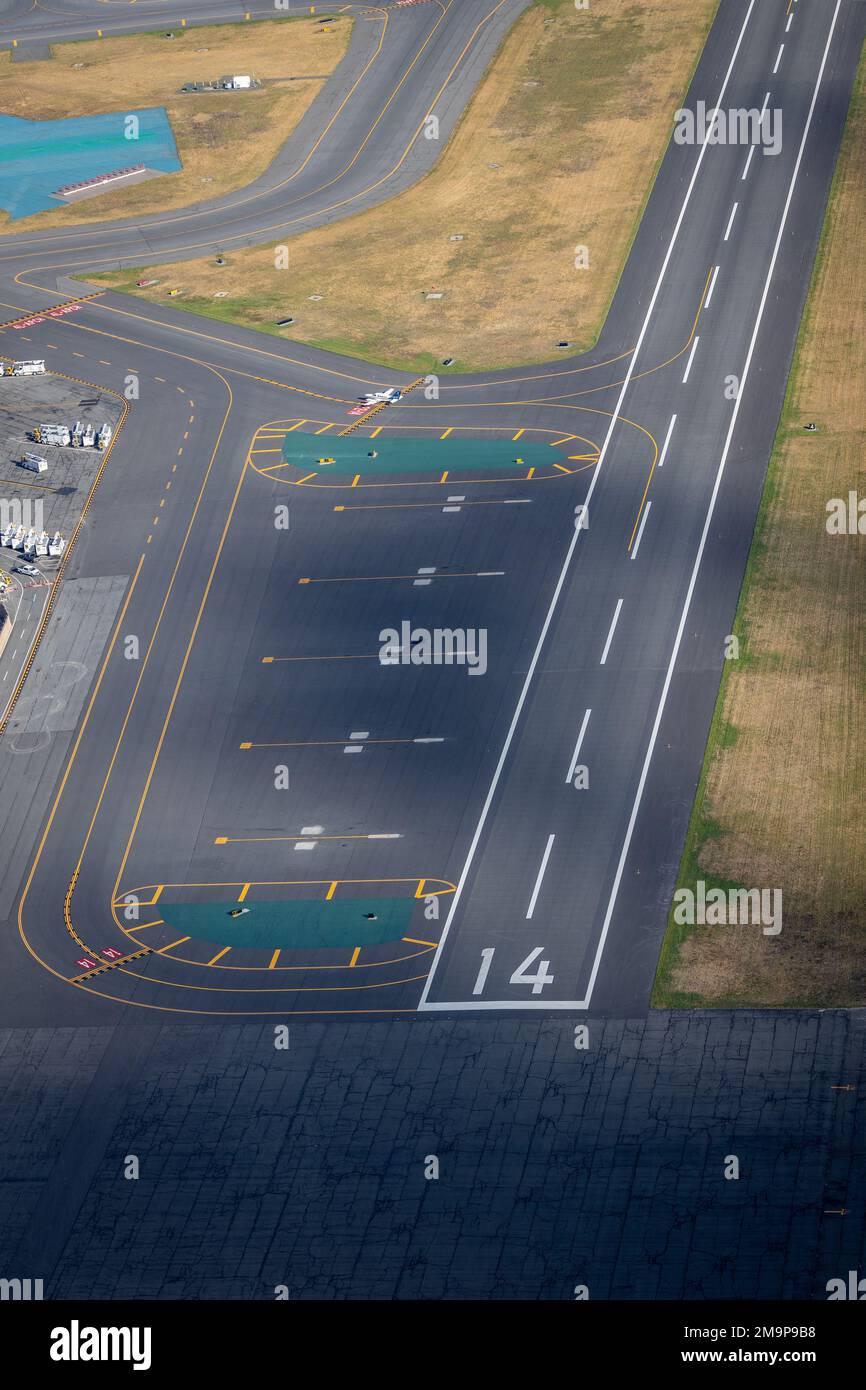 An aerial view of Airport Runway at Boston's Logan International ...