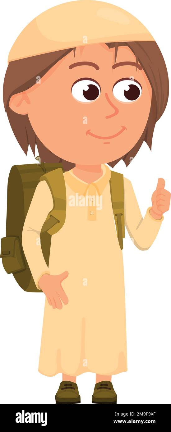 Saudi boy with backpack. Islamic school kid character Stock Vector ...