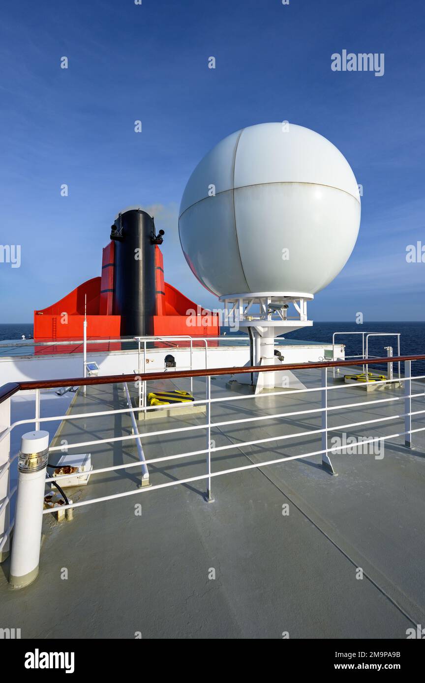 Outside deck views from on board the Cunard trans-Atlantic ocean liner ...