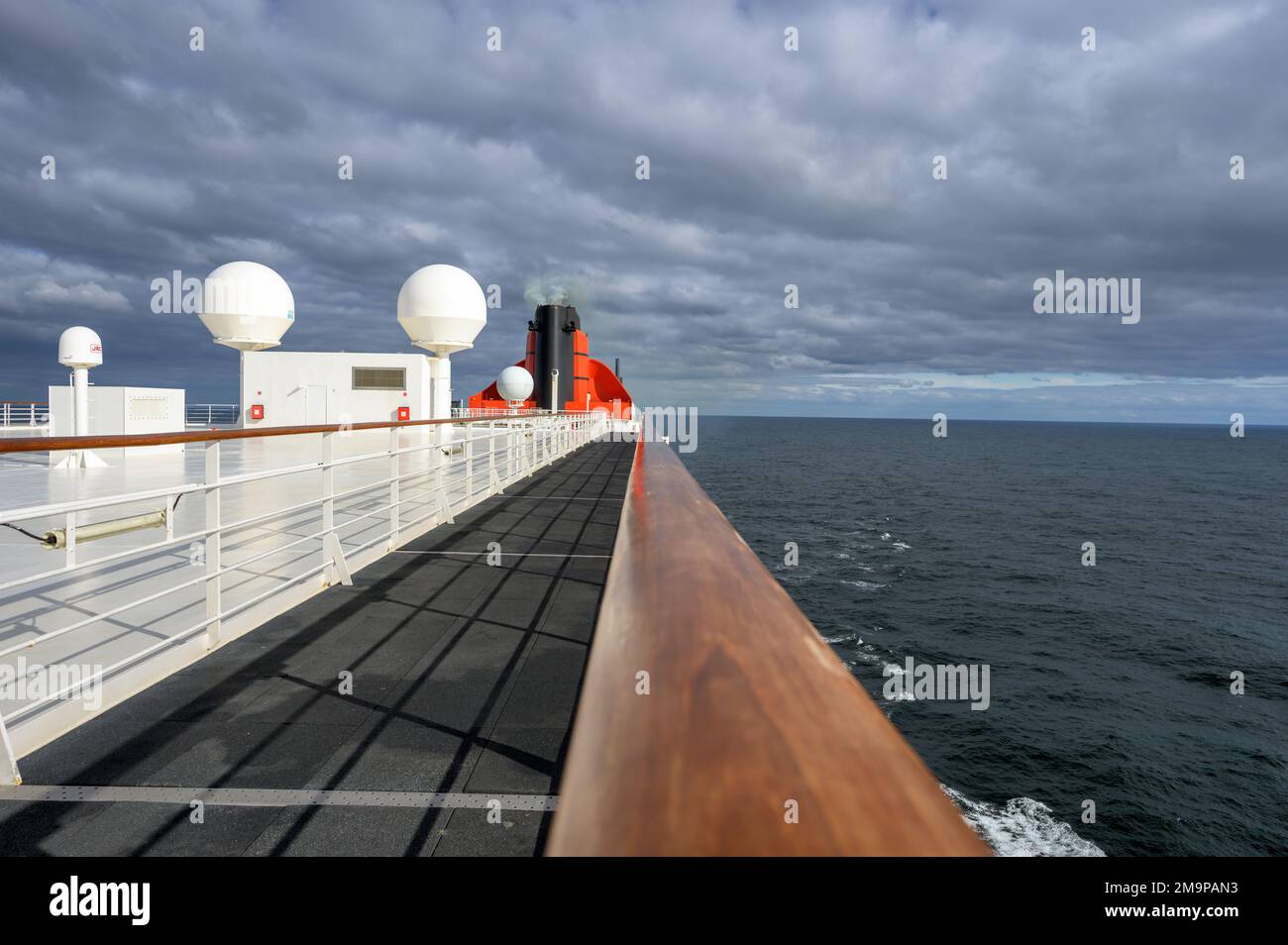 Outside deck views from on board the Cunard trans-Atlantic ocean liner ...
