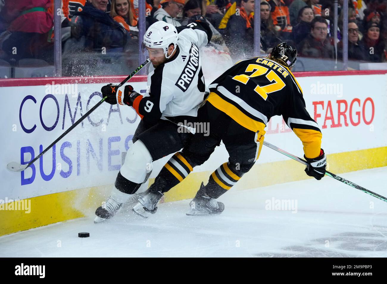 Philadelphia Flyers' Ivan Provorov, left, and Pittsburgh Penguins' Jeff ...