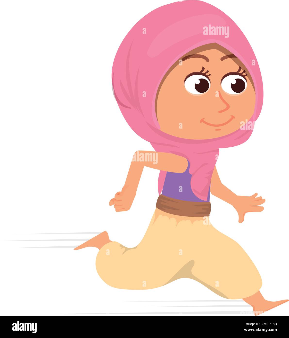 Running muslim girl. Happy kid in traditional eastern clothes Stock ...