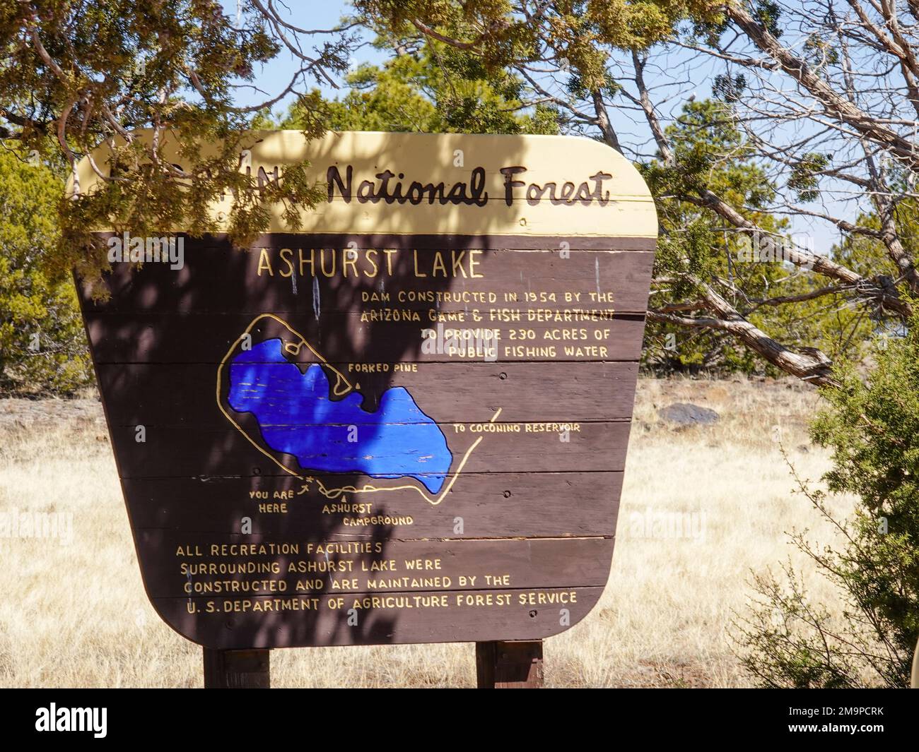 Sign at Ashurst Lake, a naturally fed spring lake and recreation area ...