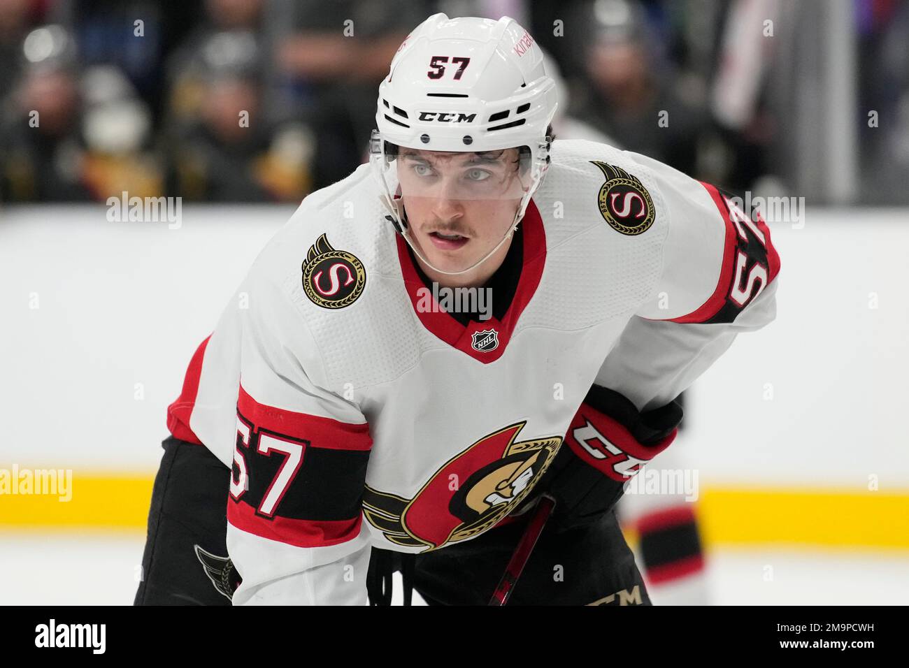 Ottawa Senators center Shane Pinto (57) plays against Vegas Golden ...