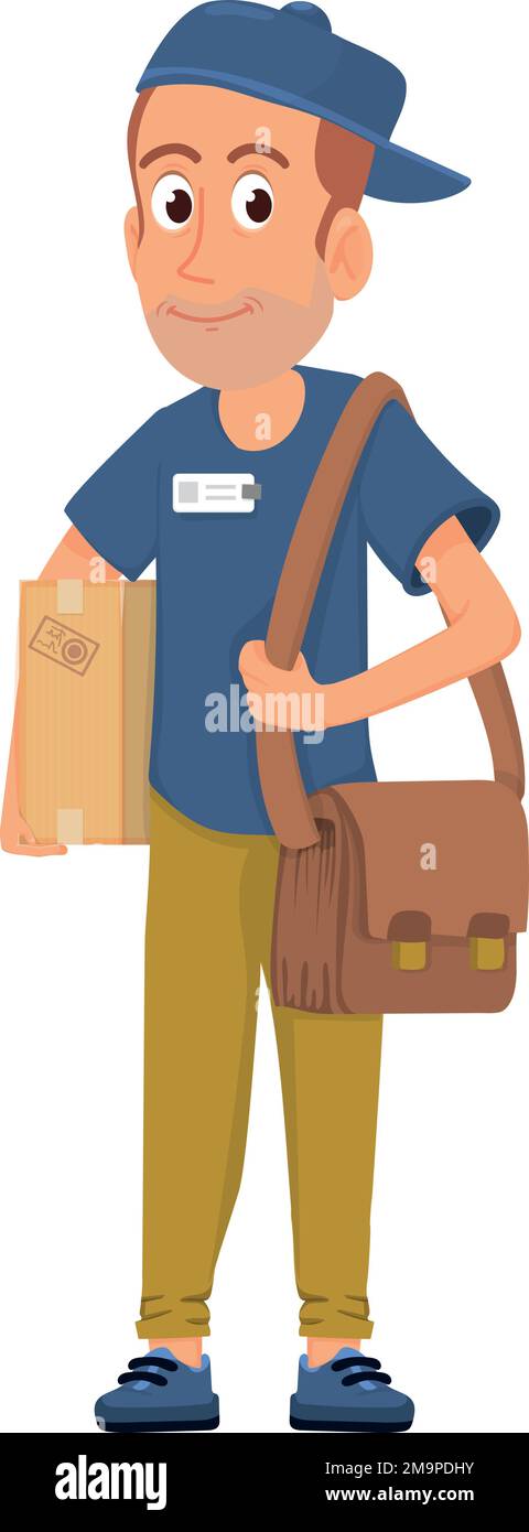 Delivery guy character with parcel. Cartoon courier man Stock Vector ...