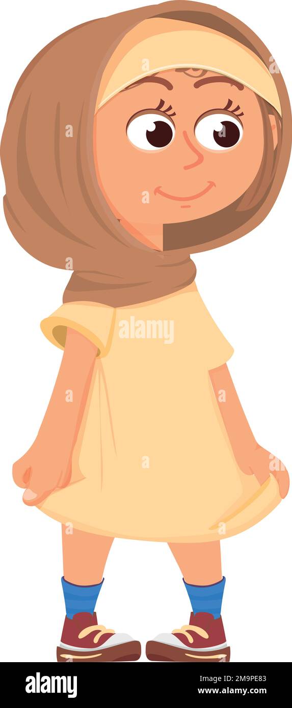Muslim girl character. Cartoon kid in islamic clothes Stock Vector ...
