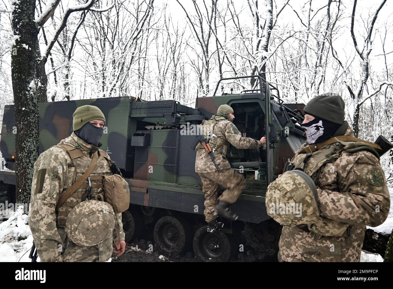 Ukrainian MLRS Multiple Launch Rocket System takes a position on the ...