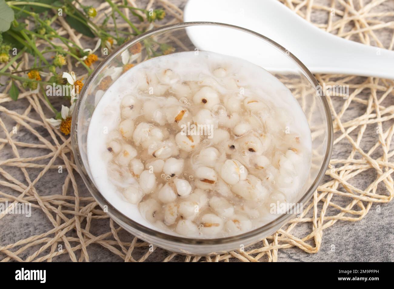 Job's tear in coconut milk in a glass cup Stock Photo - Alamy