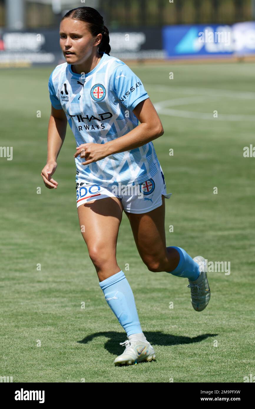 Bryleeh Henry of Melbourne City warms up before the match between ...