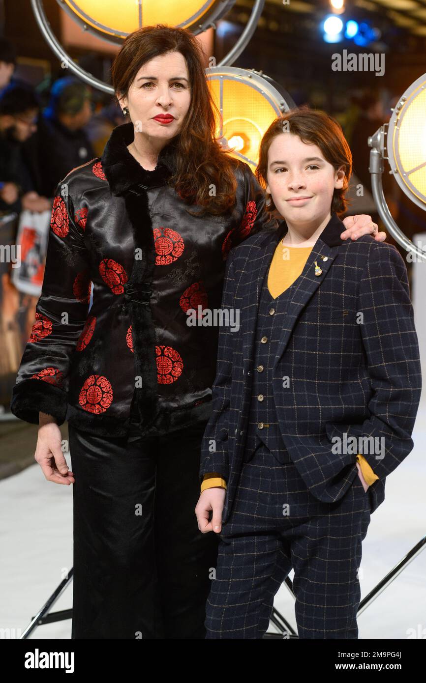 London, UK. 18 January 2023. Susan Lynch and her son, Hardy Parkinson ...