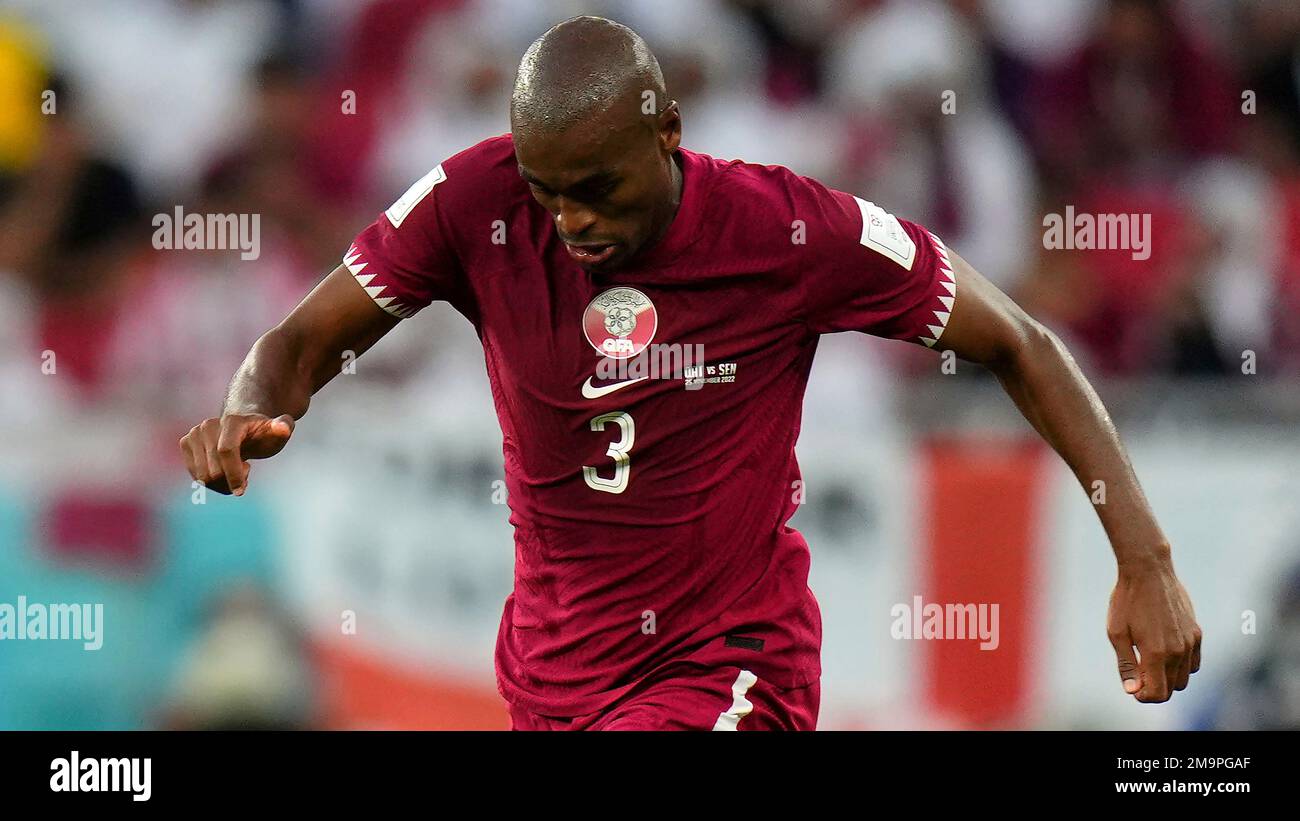 Qatar's Abdelkarim Hassan in action during the World Cup group A soccer ...