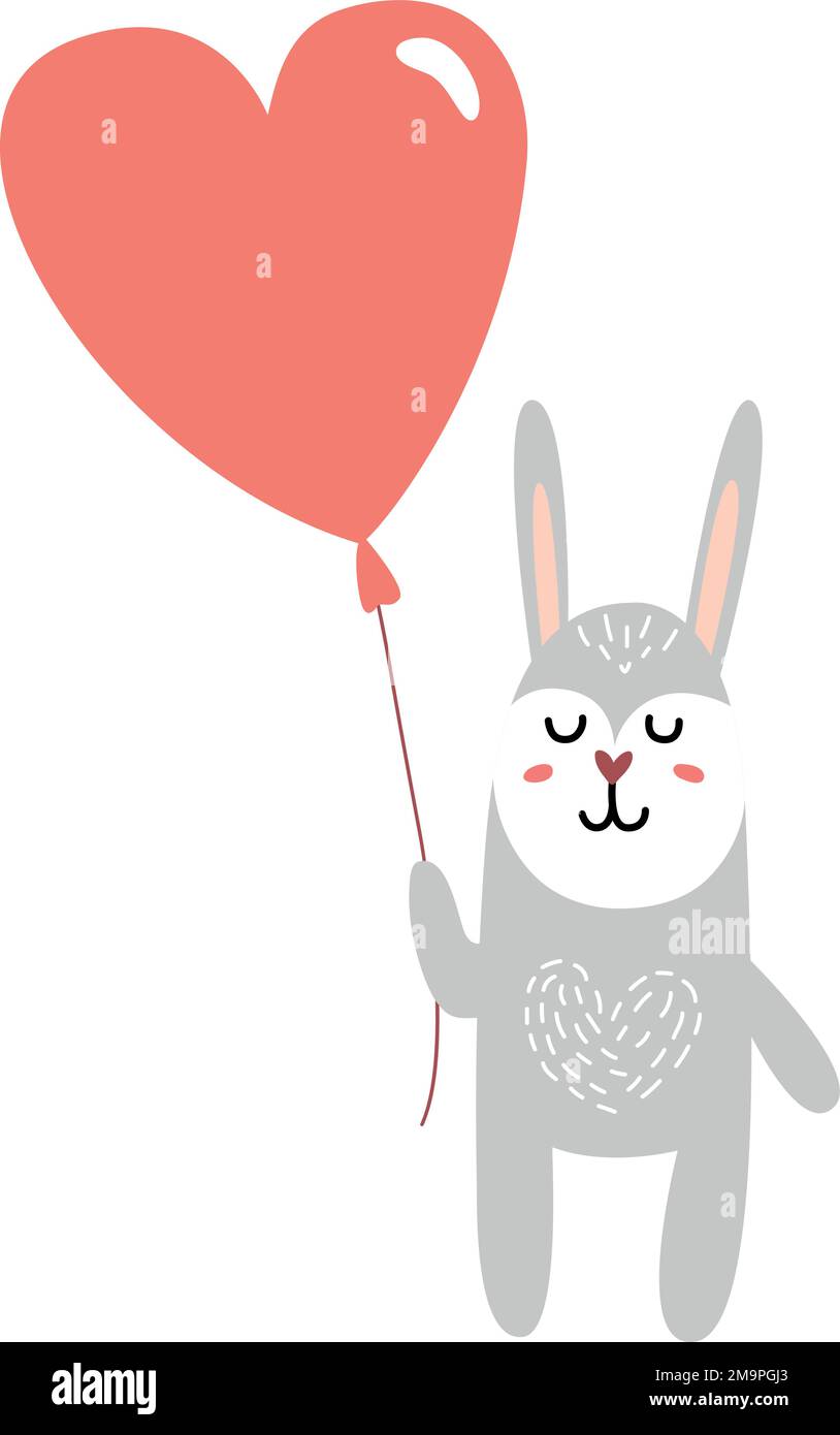 Cute bunny with heart balloon. Nursery print animal Stock Vector Image ...